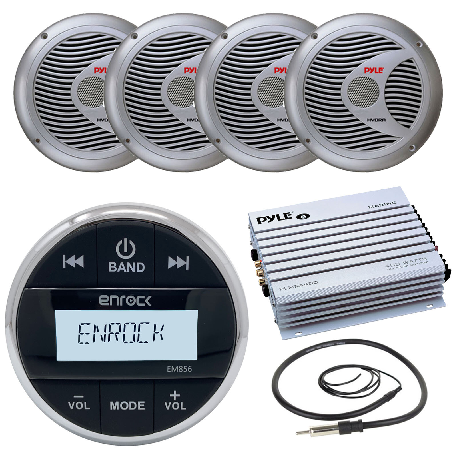 Marine 400W Amplifier, Enrock Bluetooth Boat Round Radio,Antenna, 6.5 ...