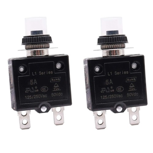 2PCS 5A Push Button Circuit Breaker Manual Reset L1 Series Overload ...