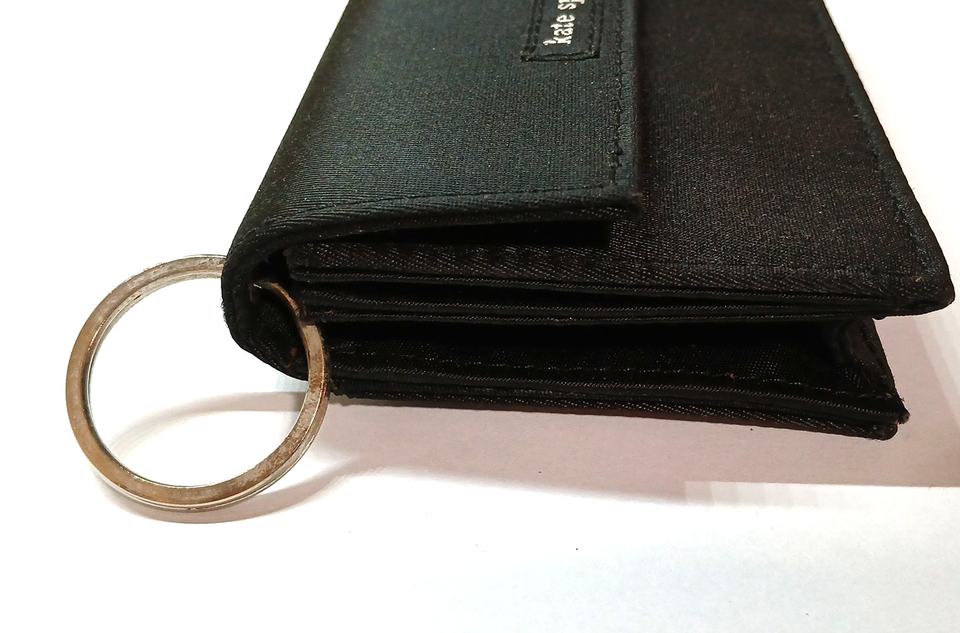 Kate Spade Black Credit Card ID Wallet Keychain Change Purse Zipper NEW ...