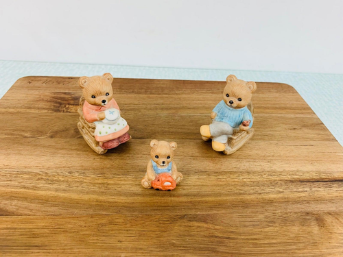 VINTAGE HOMCO MAMA PAPA BEAR IN ROCKING CHAIRS & BABY BEAR FIGURINE | eBay