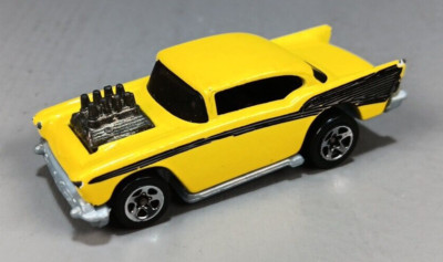 HOT WHEELS YELLOW 57 CHEVY W/ 5SP GRAY BASE | eBay
