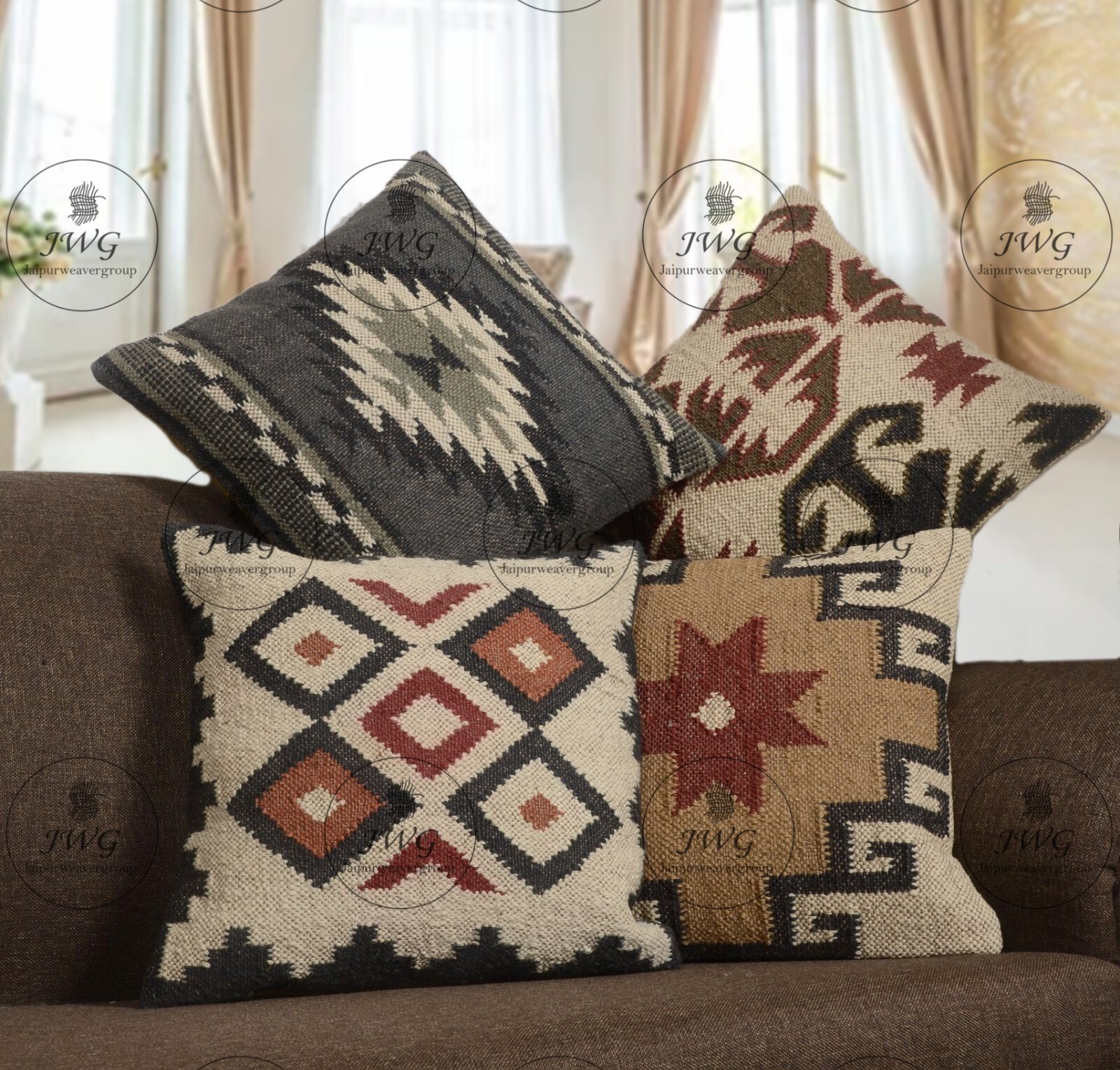 Set of 4 Vintage kilim Wool Jute Square Shape Cushion Cover 45cm Room ...
