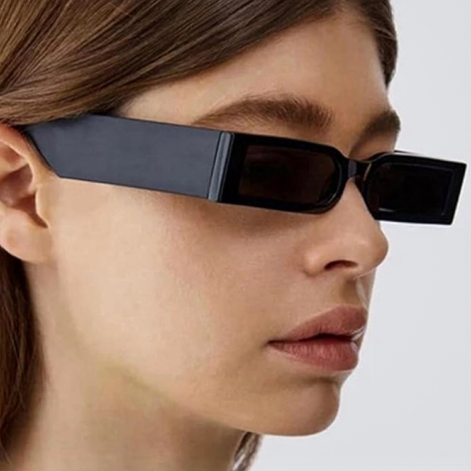 Mens Women's 90’s OG Trendy Rectangle Small Thin Narrow Black Shades ...