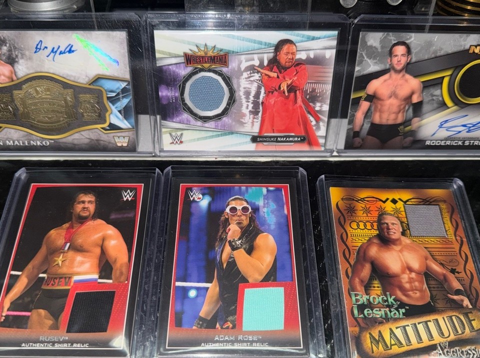 6 WWE Relic Cards Lesnar Malenko Nakamuta Adam Rose Rusev Roderick ...