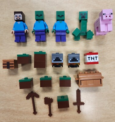 LEGO MINIFIGURE MINECRAFT LOT: Steve, Zombies, Baby Pig, Creeper ...