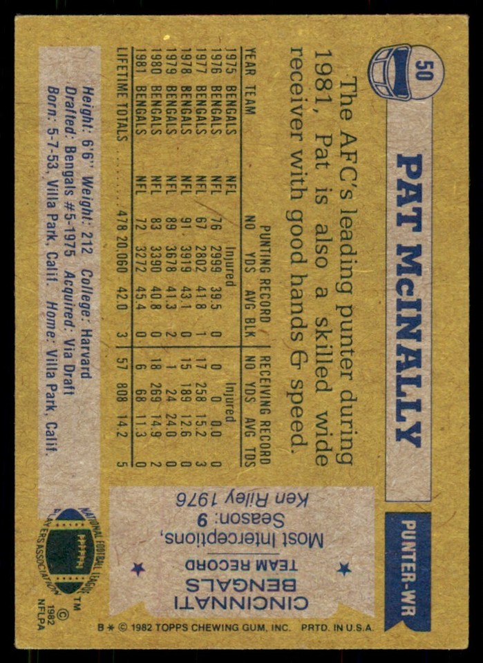 1982 Topps Pat McInally Cincinnati Bengals #50 | eBay