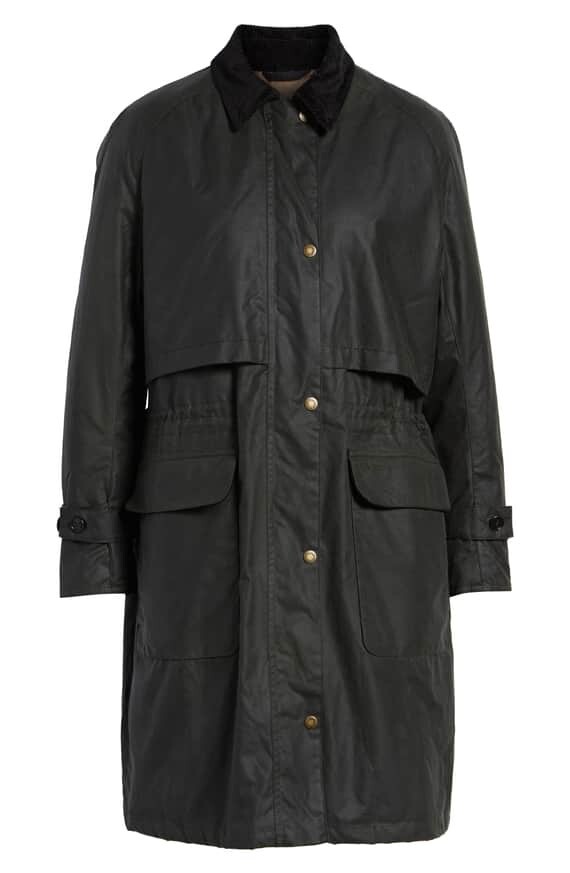 Barbour Floree Waxed Cotton Canvas Jacket w/Faux Fur Collar - Black ...