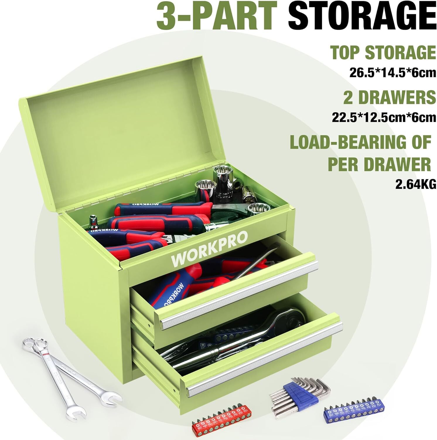 WORKPRO 2 Drawer Mini Tool Box, Metal Tool Storage Box for Daily Use ...