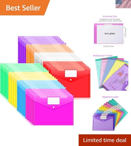 Durable Snap Button Plastic Folders - Assorted Colors with Label Pocket ...