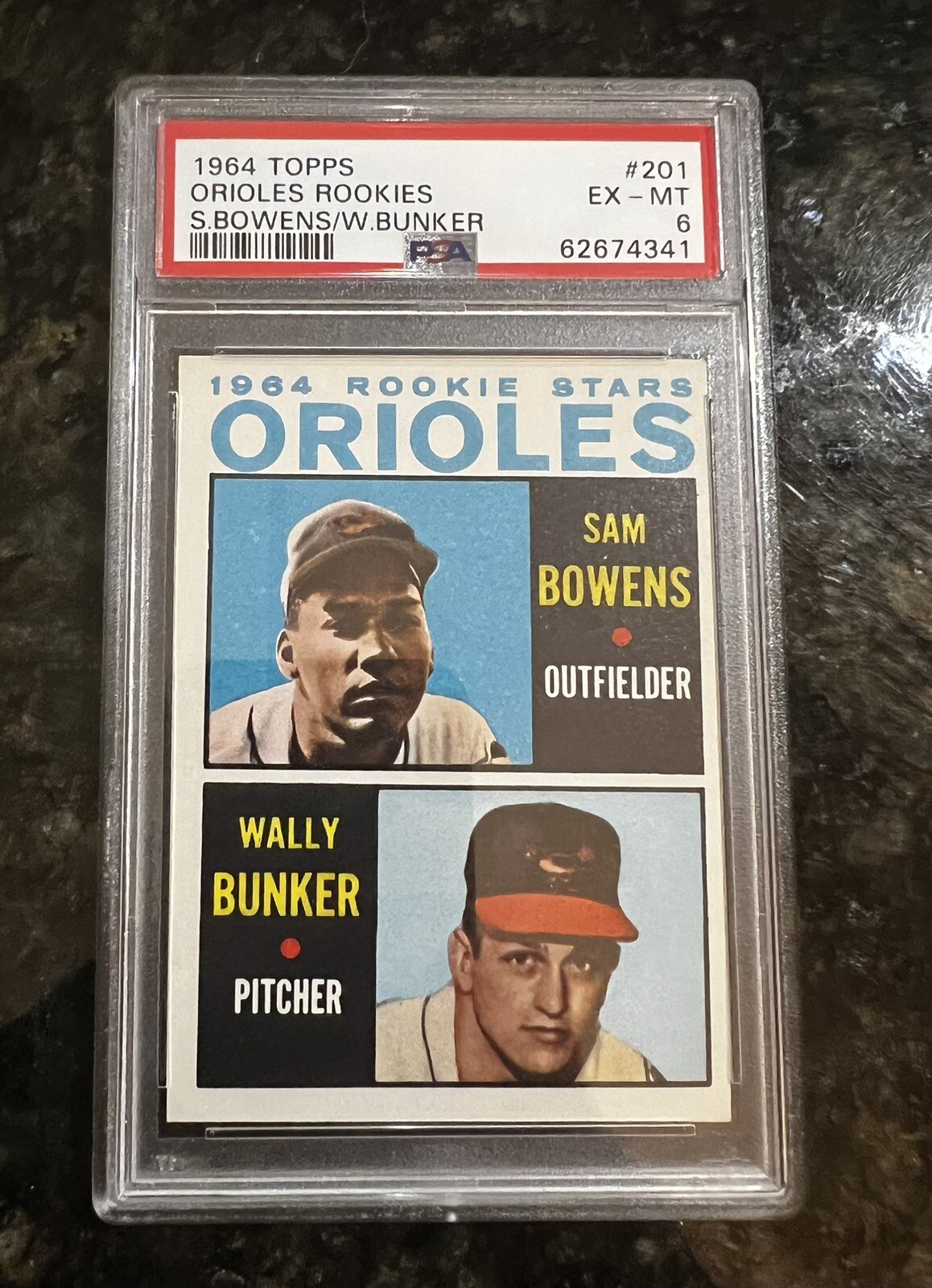 1964 TOPPS #201 Orioles ROOKIE Stars Sam Bowen Wally Bunker PSA 6 EX ...