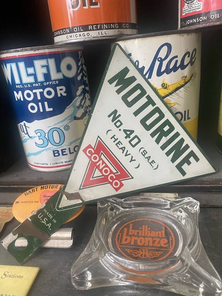 Original Conoco Motorine Motor Oil Paddle Sign RARE Gas Metal Lubester ...