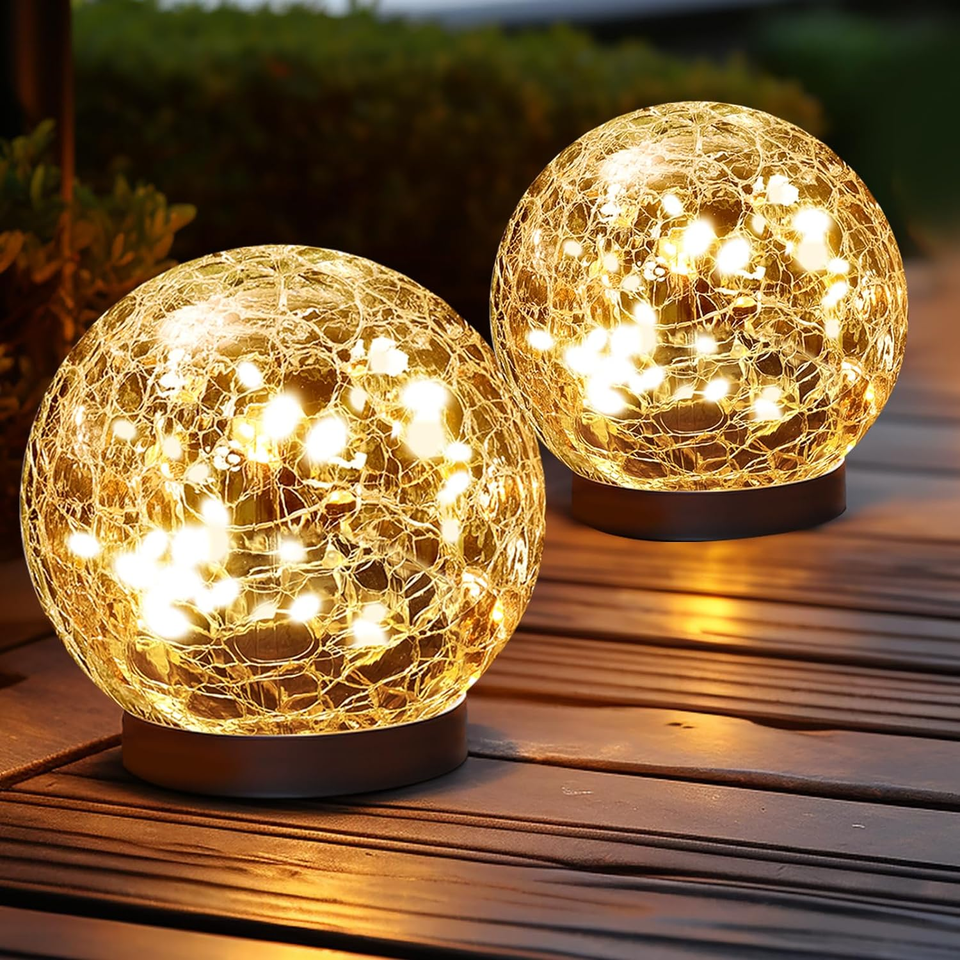 Solar Globe Lights Outdoor Waterproof-Solar Balls Garden-Cracked Glass ...