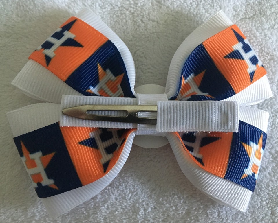 Girls Hair Bow 4" Wide Houston Astros Blue Orange White Flatback ...