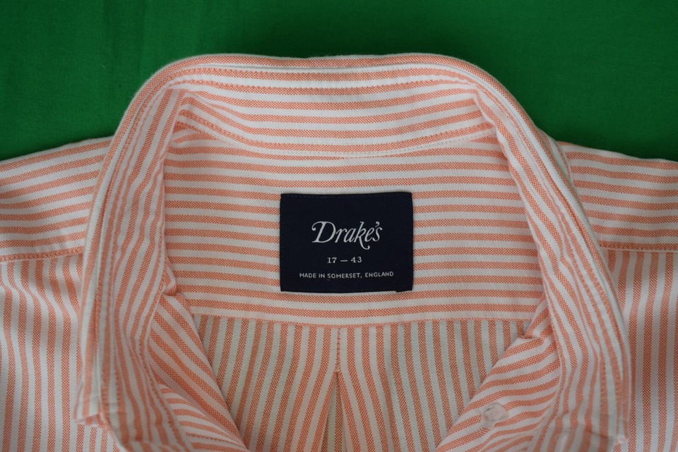 "Drake's London Orange Ticking Stripe Oxford Cloth Button-Down Shirt ...