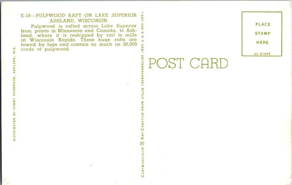 Pre-1980 PULP WOOD RAFT ON LAKE SUPERIOR Ashland Wisconsin WI a/31 ...