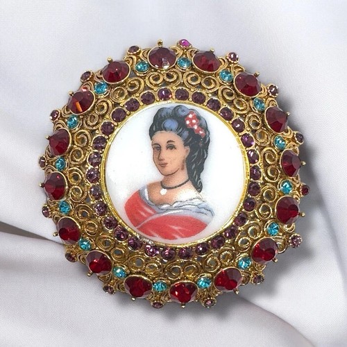 Joan Rivers Rhinestone Porcelain Portrait Brooch Large Vintage ...
