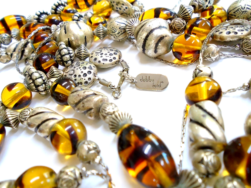 Signed DABBY REID Glass Bead Flapper Necklace / 91 Inch Long Silver ...