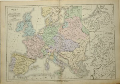 1875 HAND COLOURED HISTORICAL MAP EUROPE 1715 LOUIS XVI ~ ITALY ...