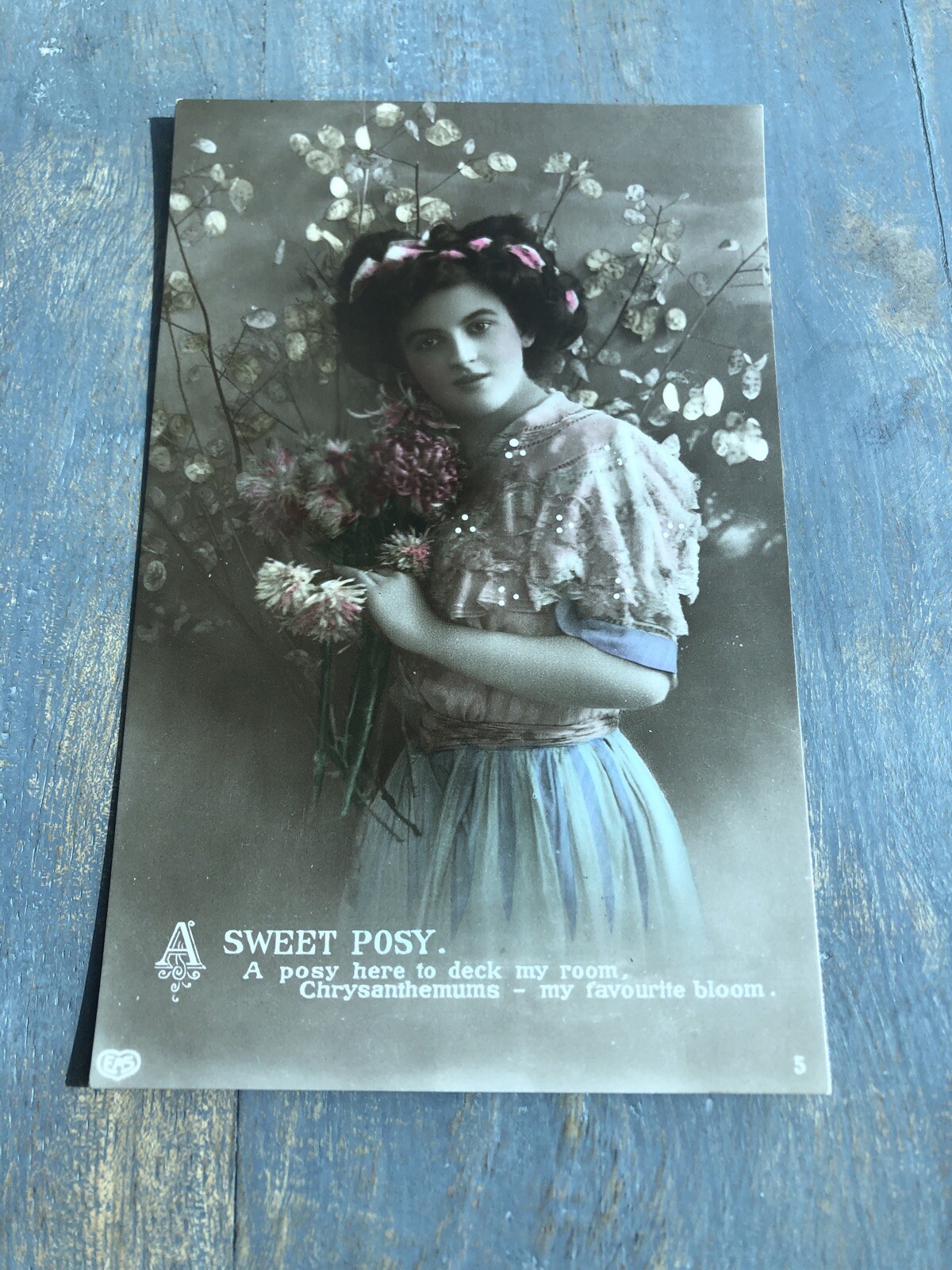 RPPC Tinted Antique Postcard SWEET POSY LADY FLOWERS CHRYSANTHEMUMS | eBay