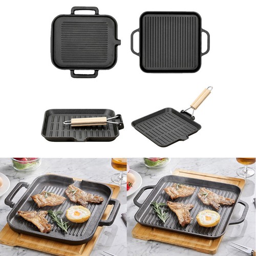 Non-Stick Grill Griddle Skillet Pan BBQ Steak Cooking Induction Hobs ...