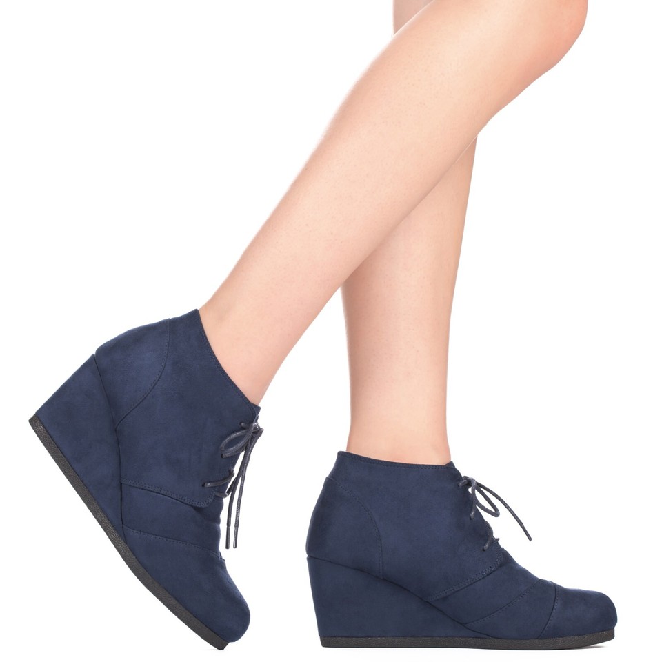 Women's Ankle Boots Wedge Heel Booties Lace Up Low Wedge Heel Booties ...