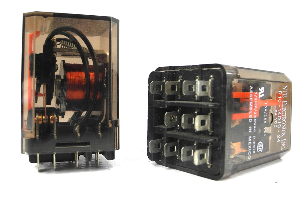 TWO Unused NTE R10-14D10-24 Relays 24VDC Coil, DPDT 10 Amp, Plug In ...