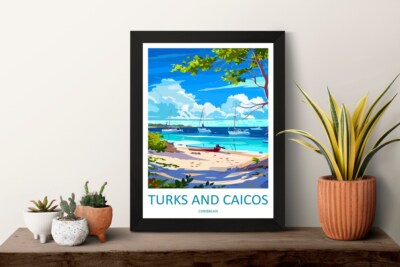 (Laminated) Turks and Caicos Islands Travel Poster Print Wall Art ...
