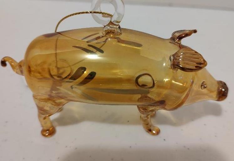 Pig Ornament Egyptian Blown Glass 14K Gold Embellished NWT Egypt Pink ...