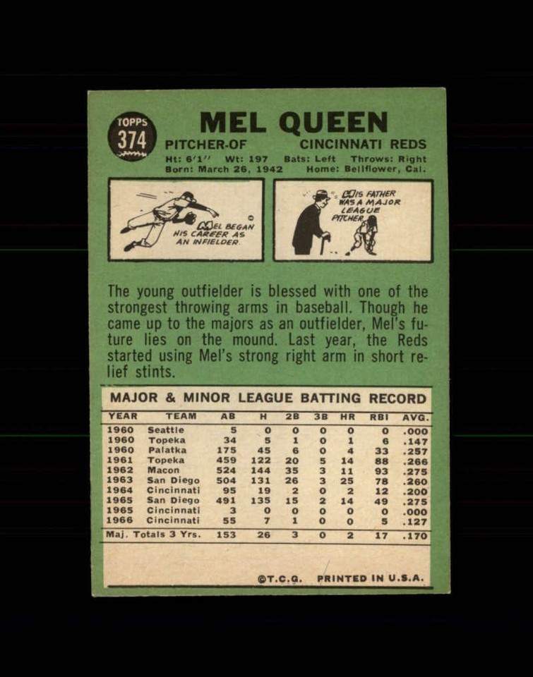 1967 Topps Baseball #374 Mel Queen STARX 5 EX CS61480 | eBay