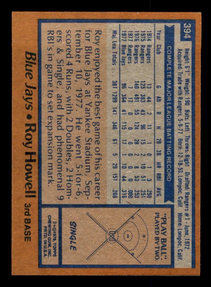 1978 Topps Baseball #394 Roy Howell NM/MT *d19 | eBay