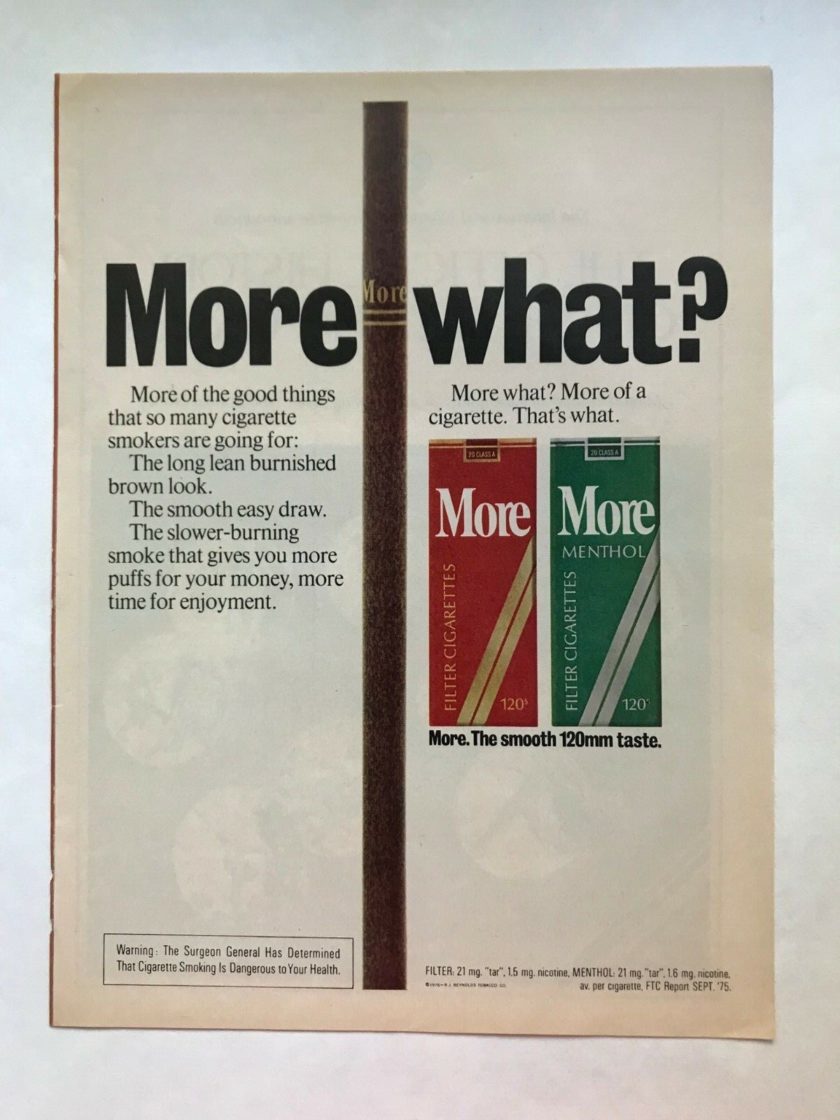 More Cigarettes Vintage 1976 Print Ad | eBay