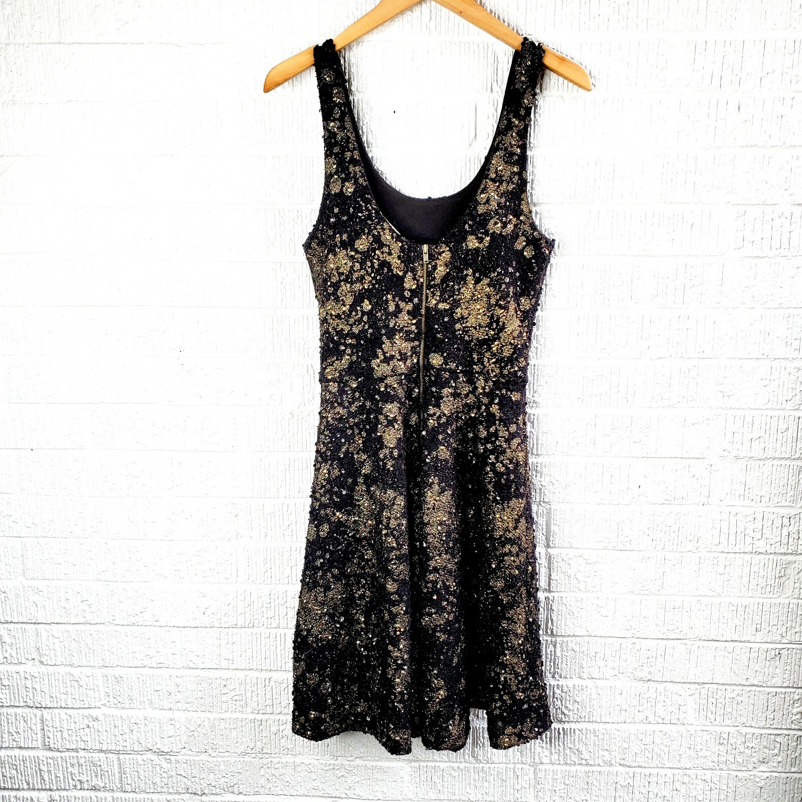 Everly black and gold Fit And Flare dress with sequi… - Gem