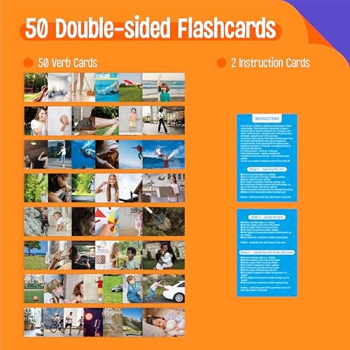 50 Verb Flashcards, Picture & Word Cards Action Language Builder Visual ...