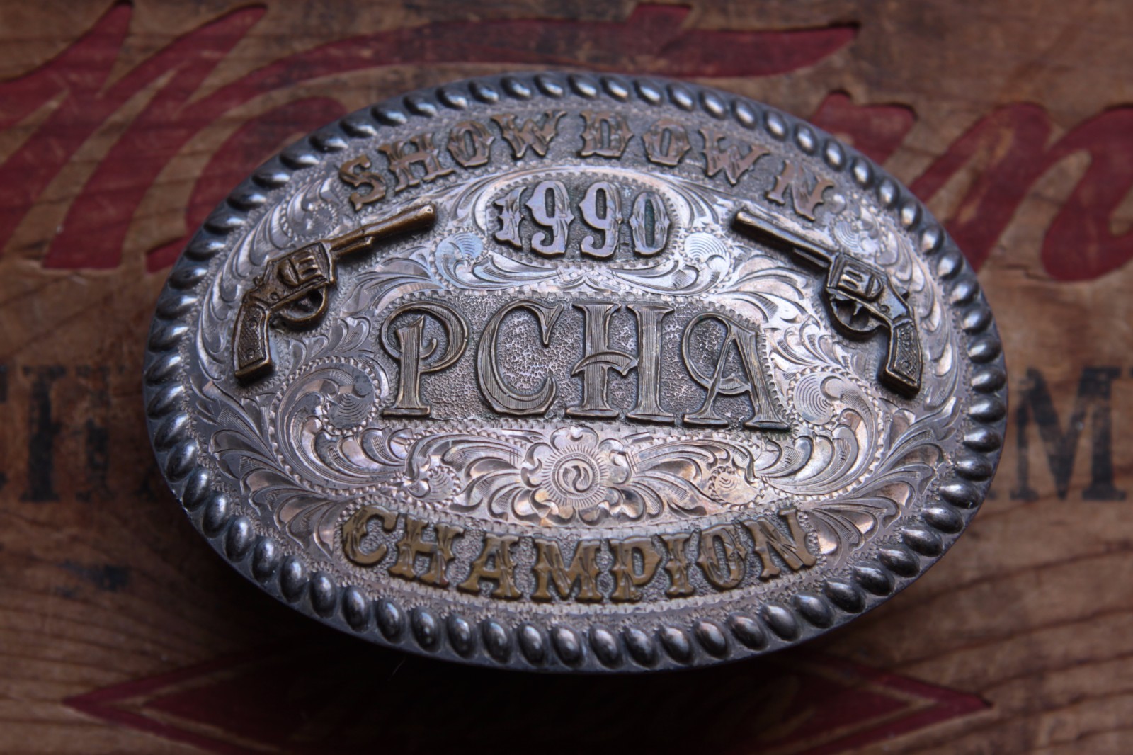 Vtg Broken Horn Silver Overlaid Showdown PCHA Champion 1990 Trophy Belt ...