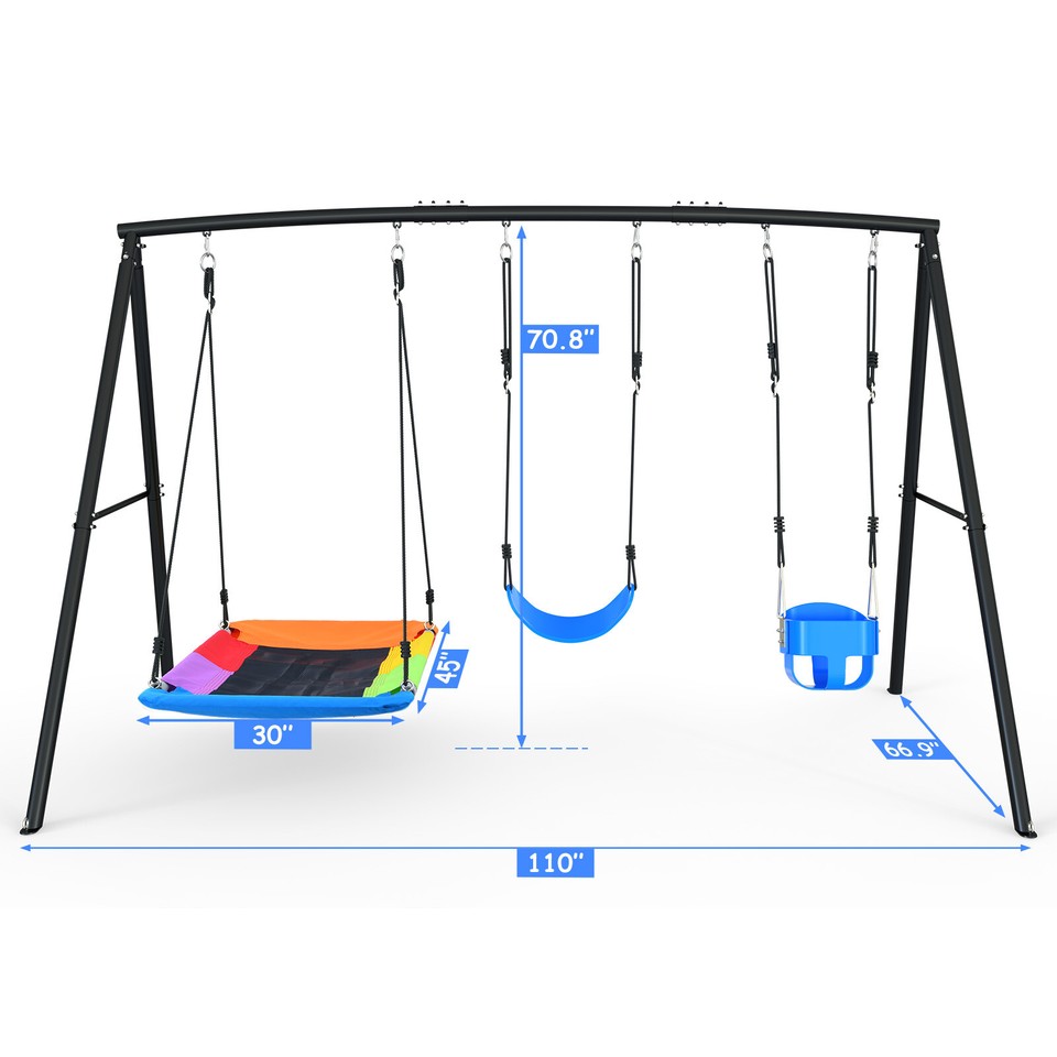 Hapfan 3 in 1 Heavy Duty Swing Set with Platform Swing, Belt Swings ...