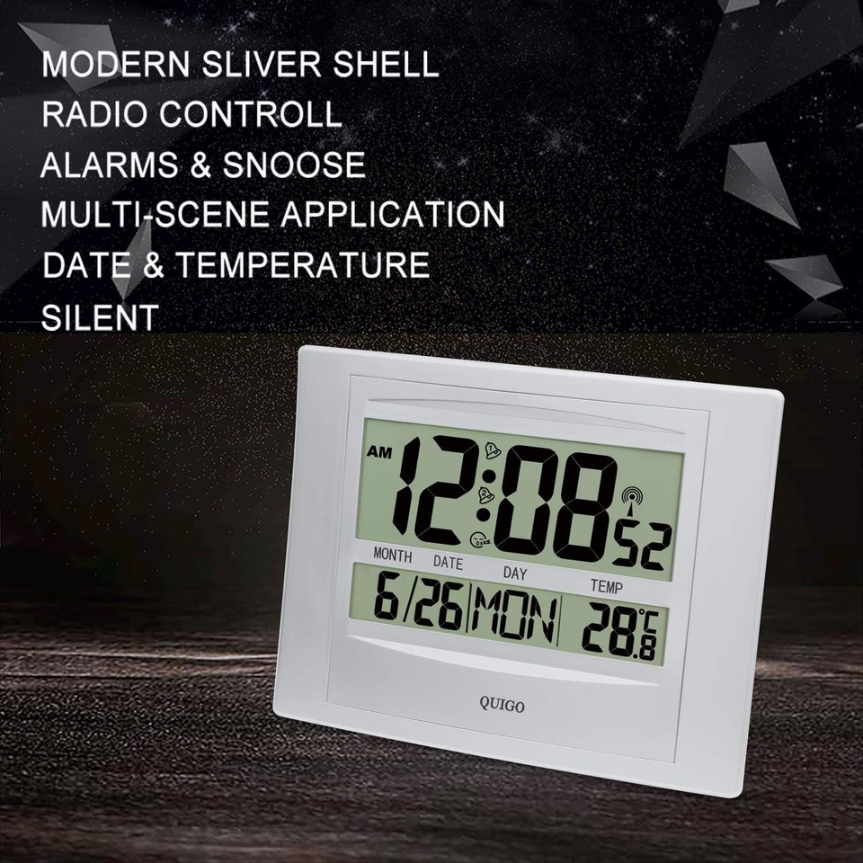 Digital Wall Clock Radio Controlled Alarm Clock Large Display Battery ...