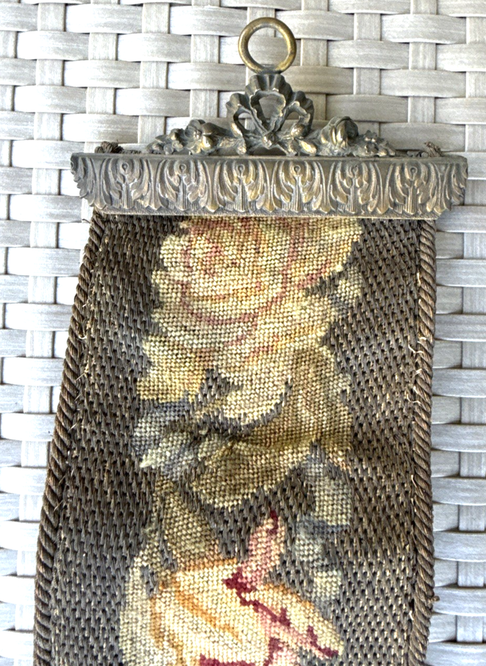 Vintage Needlepoint Floral Bell Pull Embroidered with Brass Hangers- 58 ...