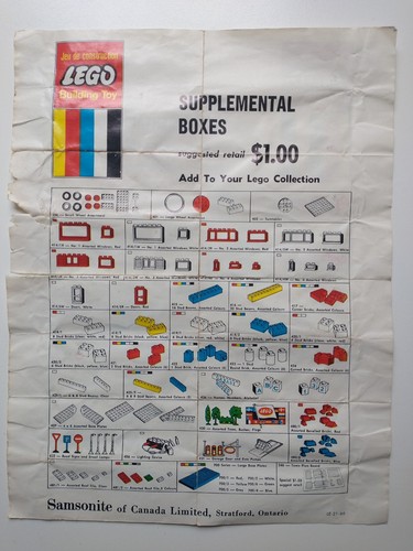 Collectable Lego LE-21-66, Supplemental Boxes List, 1966, Samsonite Of ...