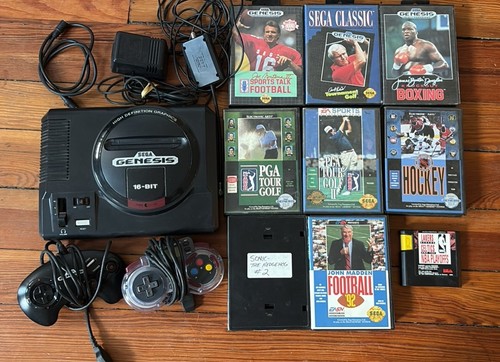SEGA GENESIS 16-BIT VIDEO GAME CONSOLE, 2 CONTROLLERS, 9 GAME LOT ...