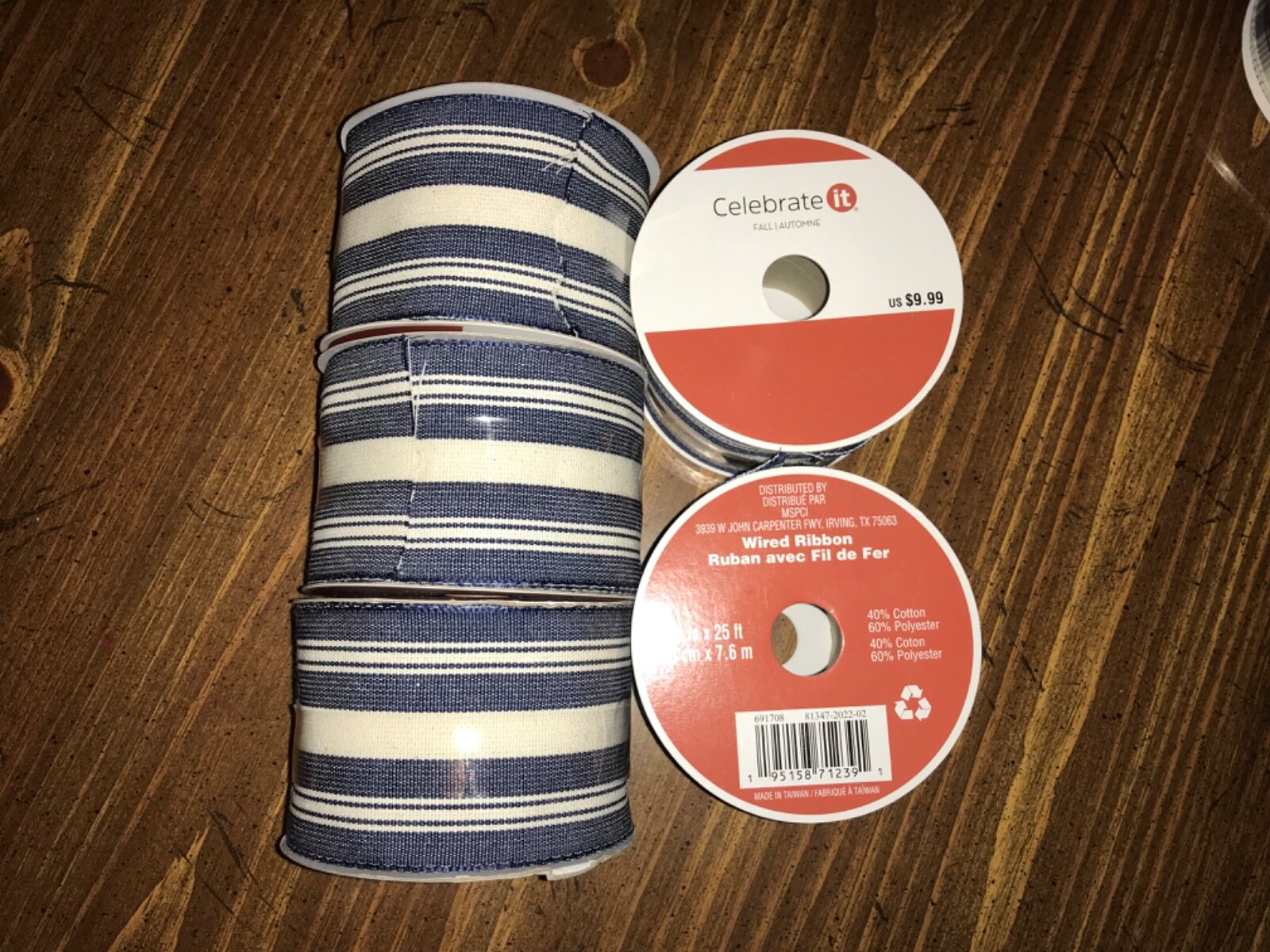 Lot of 17 NEW Rolls MSPCI wired Ribbon Plaid polyester Craft Ribbon 375 ...