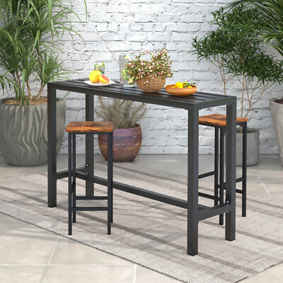 55" Outdoor Metal Bar Table Patio Rectangular Counter Height Dining ...