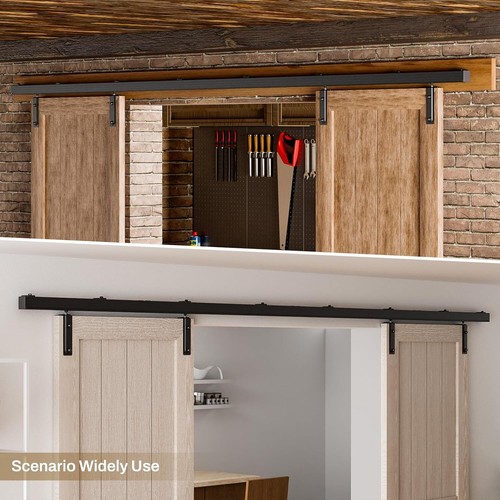 10ft/12ft Box Track Double Sliding Barn Door Hardware,Heavy Duty Wall ...