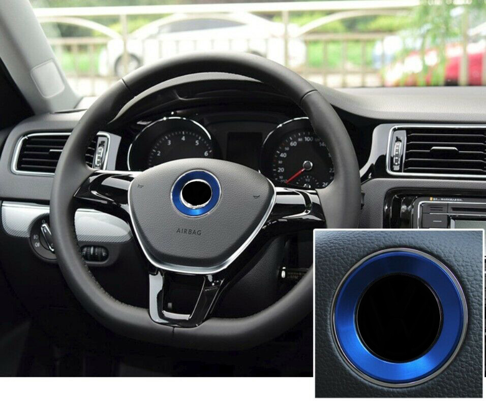 Aluminum Alloy Steering Wheel Ring Emblem Trim Blue Fits V W Golf Jetta ...