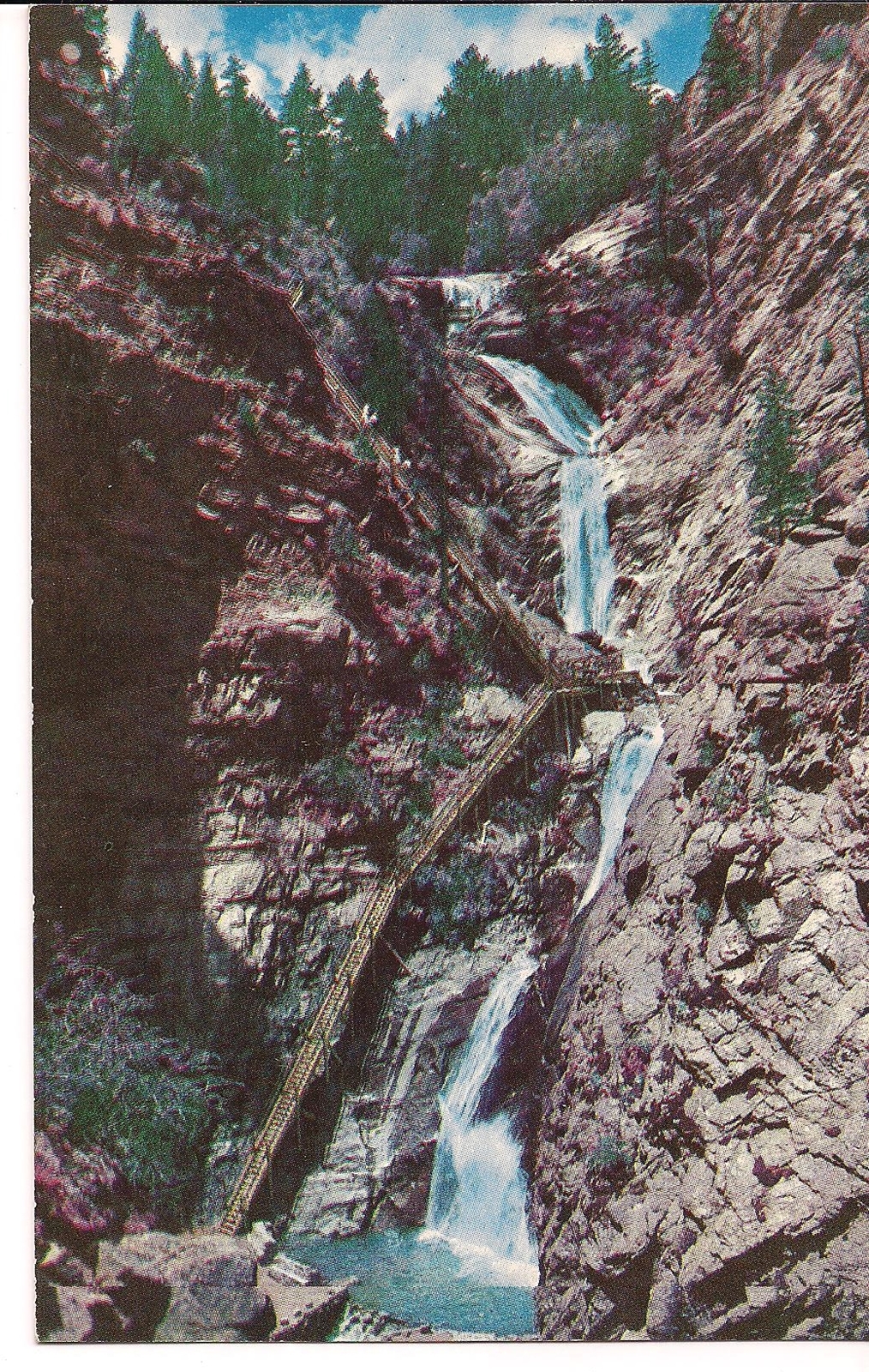 SEVEN FALLS Water Waterfalls Mountains Stairs COLORADO SPRINGS Postcard ...