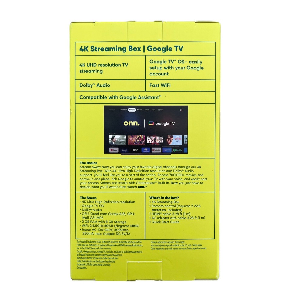 ONN Streaming Box 4K GEN. 2 Streaming Wi-Fi Android TV UHD Google TV ...