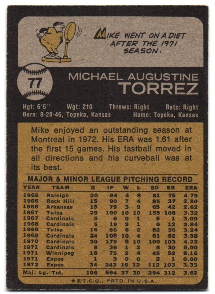 1973 Topps Baseball #77 Mike Torrez Montreal Expos - Ex | eBay