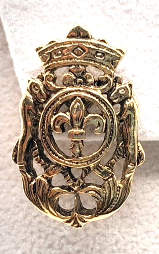 Vintage 80's Fleur de Lis Shield Pin Gold Tone Lapel Metal Pin Tie Tac ...