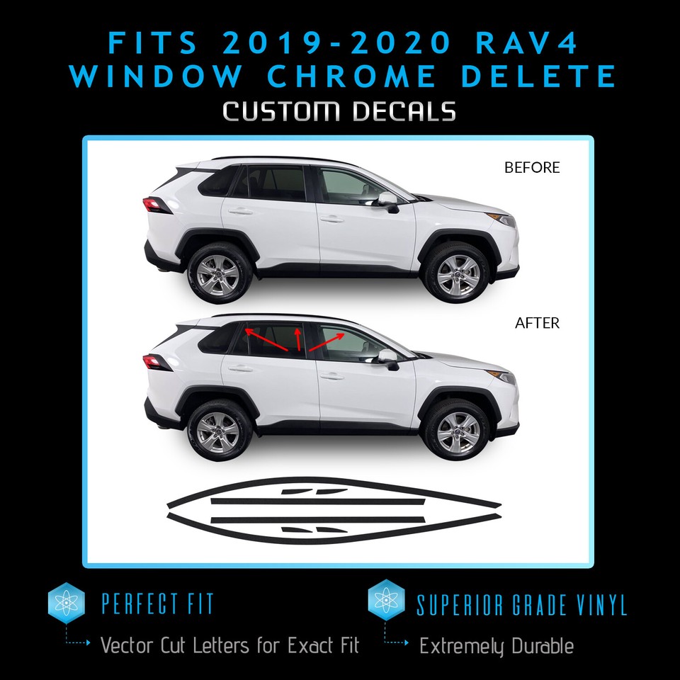 For 2019-2020 RAV4 Window Trim Chrome Delete Blackout Overlay Kit Matte ...