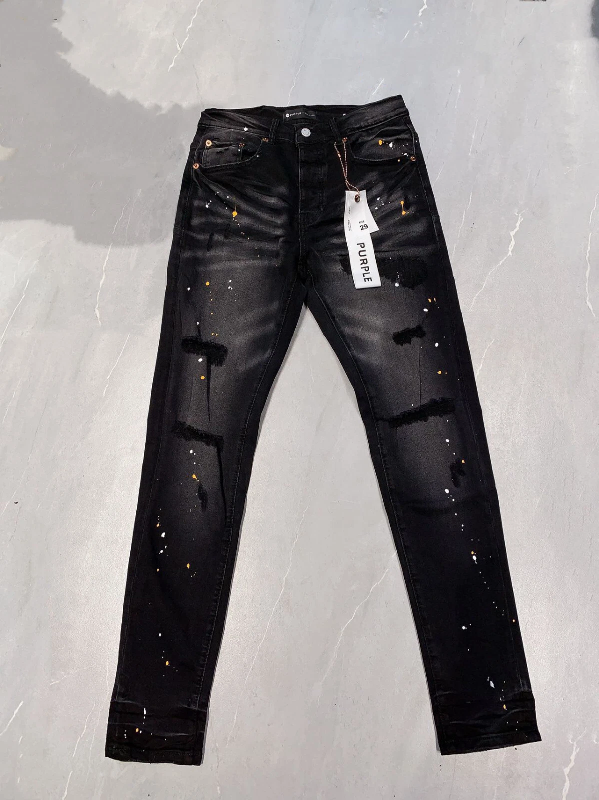 New Purple Brand men's fashion splash-ink jeans Black | eBay