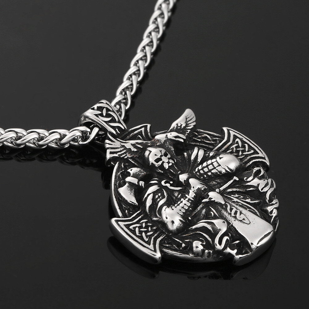 Mens Vintage Viking Norse Odin Warrior Raven Shield Pendant Necklace ...